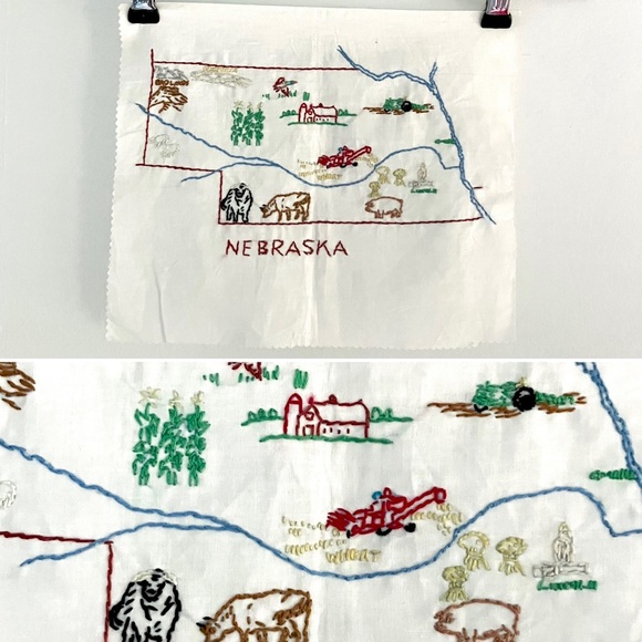 Vintage | Art | Vintage 4s Nebraska Embroidered State Quilt Square ...